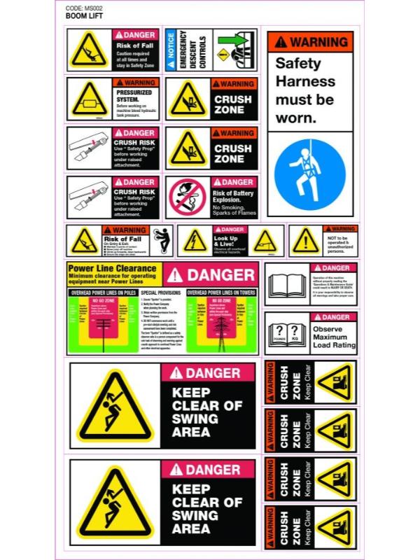 Machinery Sticker Sets Boom Lift (21 decals per sheet) | Australia