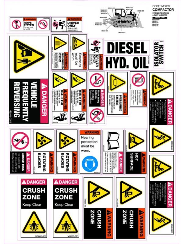 Machinery Sticker Sets Compactor (36 decals per sheet) | Australia