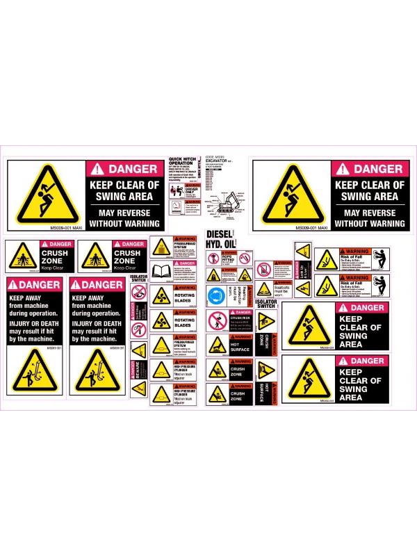Machinery Sticker Sets Excavator 25T+ (35 decals per sheet) | Australia