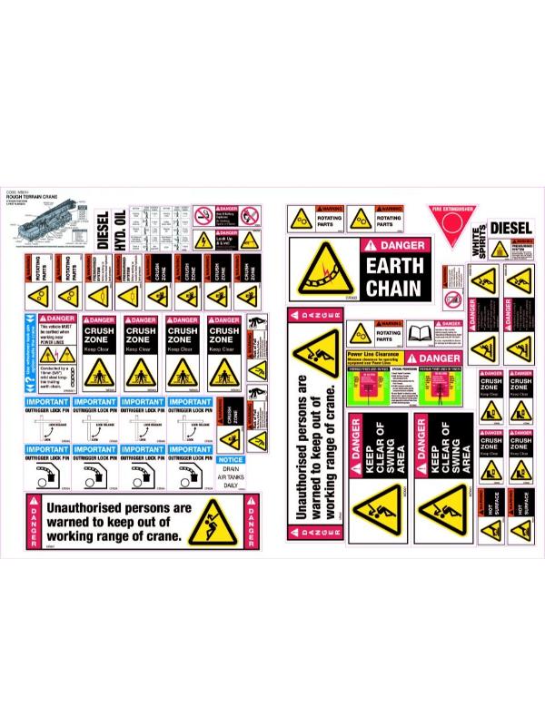 Machinery Sticker Sets â€“ Rough Terrain Crane (50 decals per sheet ...